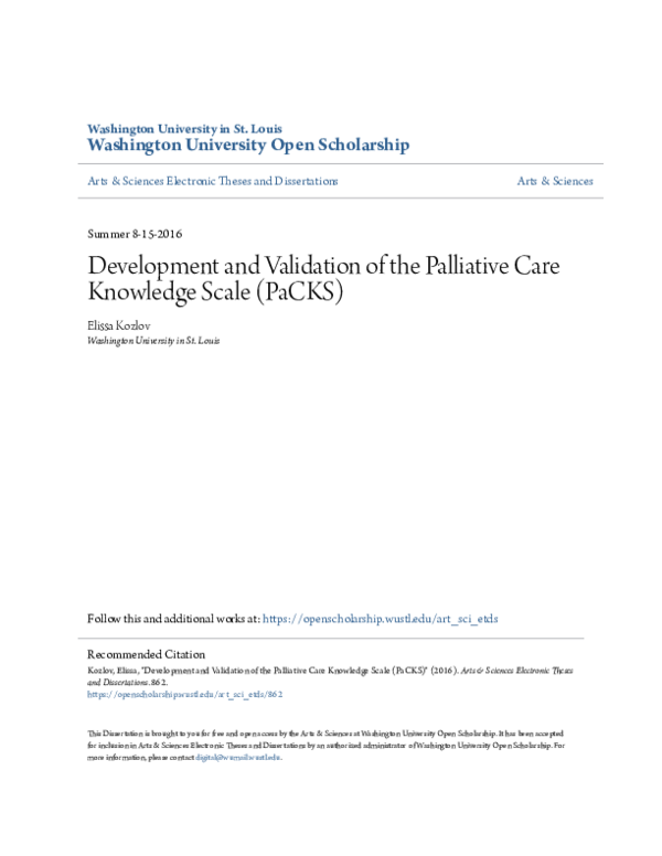 (PDF) Development and validation of the Palliative Care Knowledge Scale ...