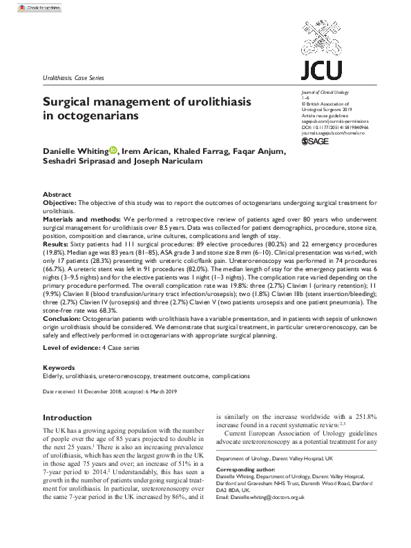 (PDF) Surgical management of urolithiasis in octogenarians