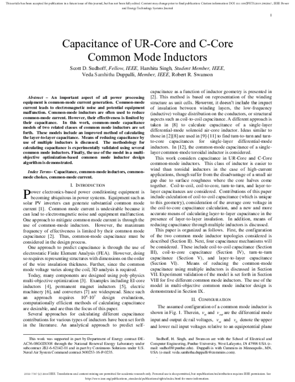 (PDF) Capacitance of UR-Core and C-Core Common Mode Inductors