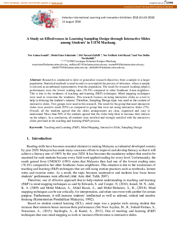 (PDF) A study on effectiveness in learning sampling design through ...