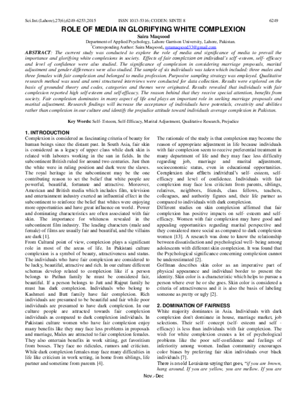 (PDF) Role of Media in Glorifying White Complexion