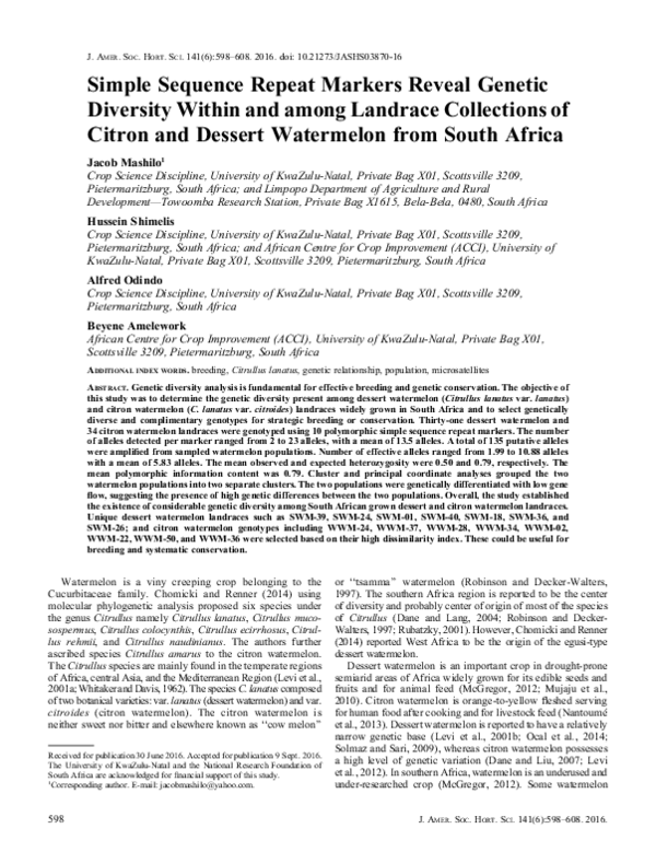 (PDF) Simple Sequence Repeat Markers Reveal Genetic Diversity Within ...