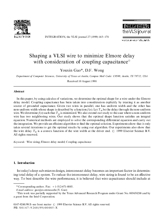 Pdf Shaping A Vlsi Wire To Minimize Elmore Delay With Consideration