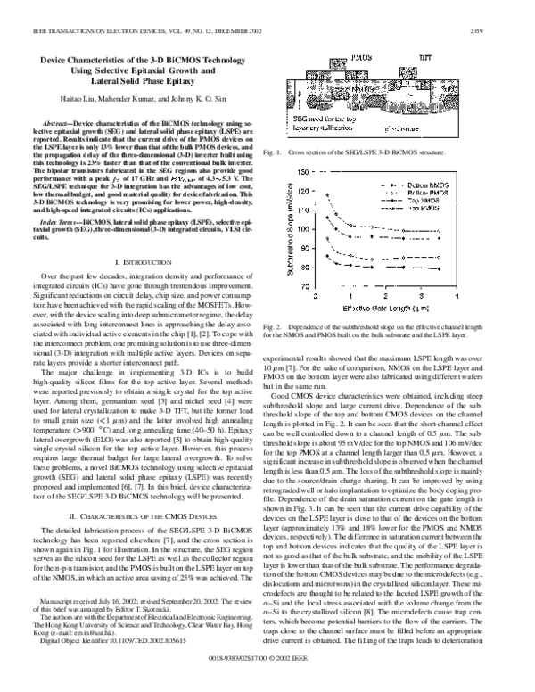 (PDF) Device characteristics of the 3-d bicmos technology using selective epitaxial growth and ...