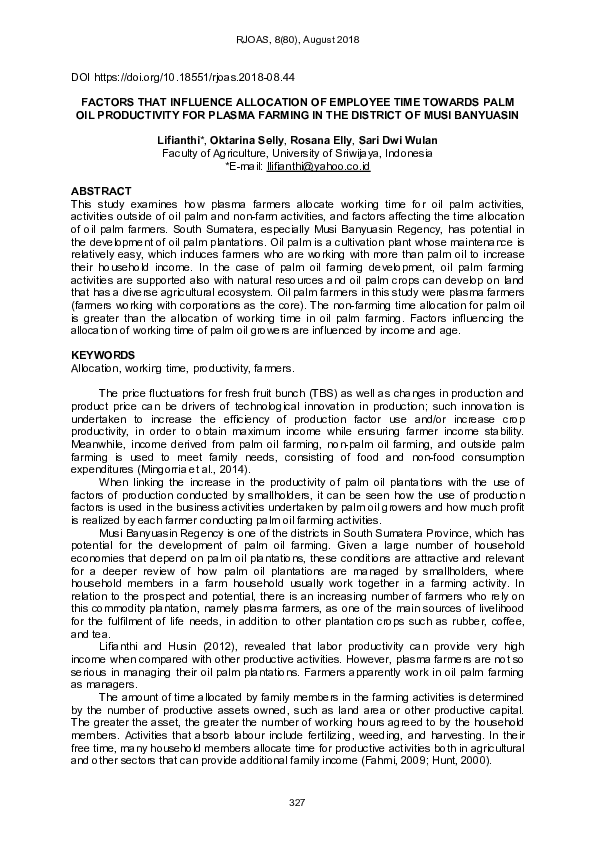 (PDF) Factors That Influence Allocation of Employee Time Towards Palm ...