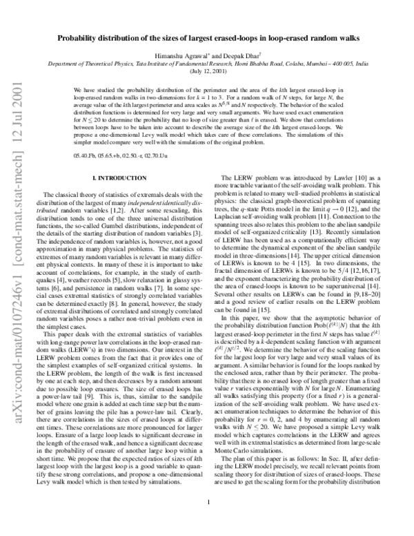 (PDF) Probability distribution of the sizes of the largest erased loops in loop-erased random walks