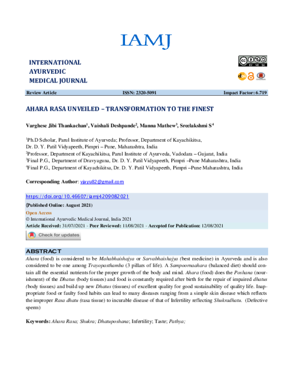 (PDF) Ahara Rasa Unveiled – Transformation to the Finest