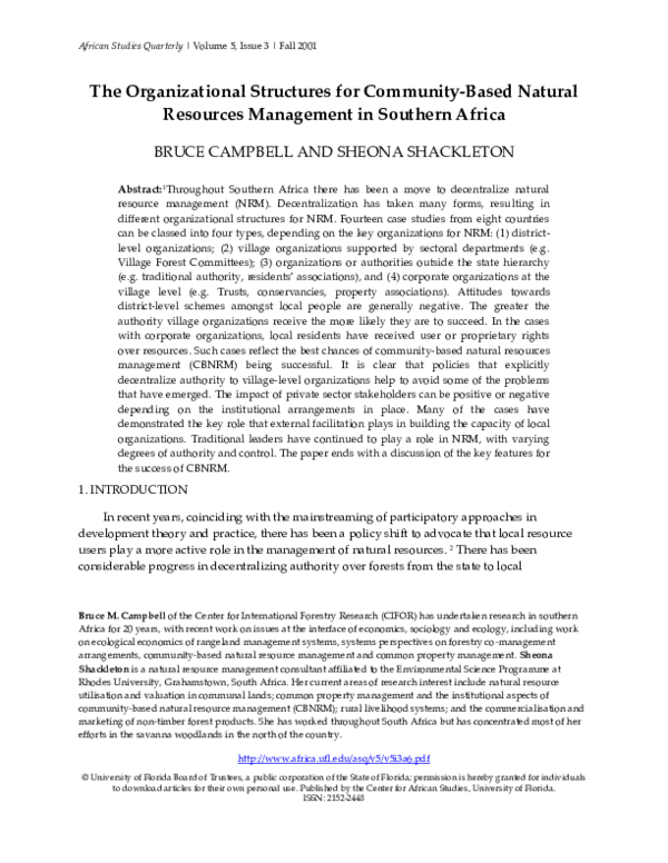 (PDF) The organizational structures for community-based natural ...