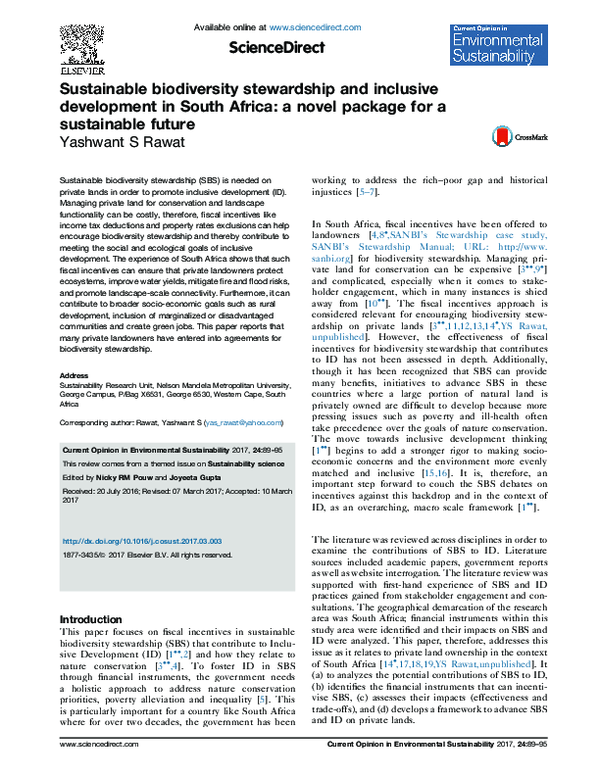(PDF) Sustainable biodiversity stewardship and inclusive development in ...
