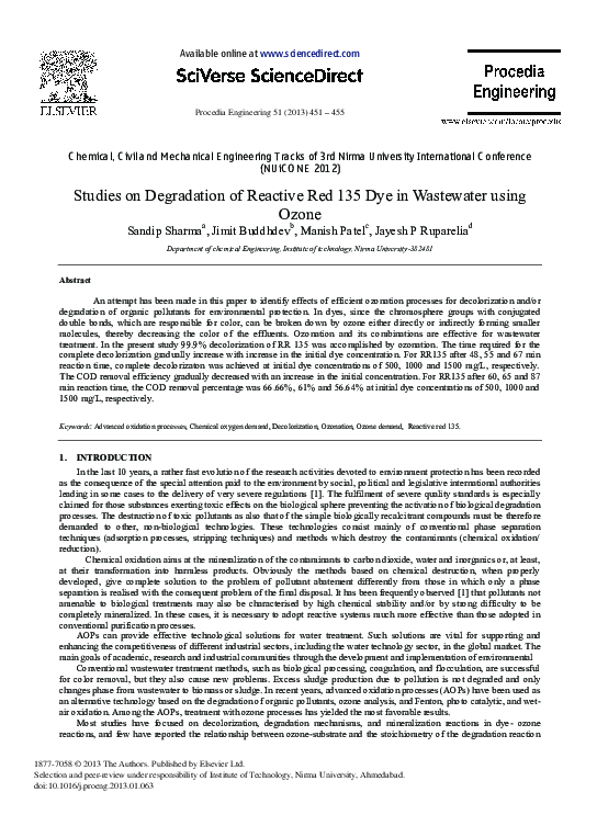 (PDF) Studies on Degradation of Reactive Red 135 Dye in Wastewater ...