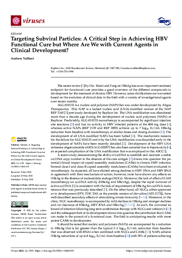 (PDF) Targeting Subviral Particles: A Critical Step in Achieving HBV ...