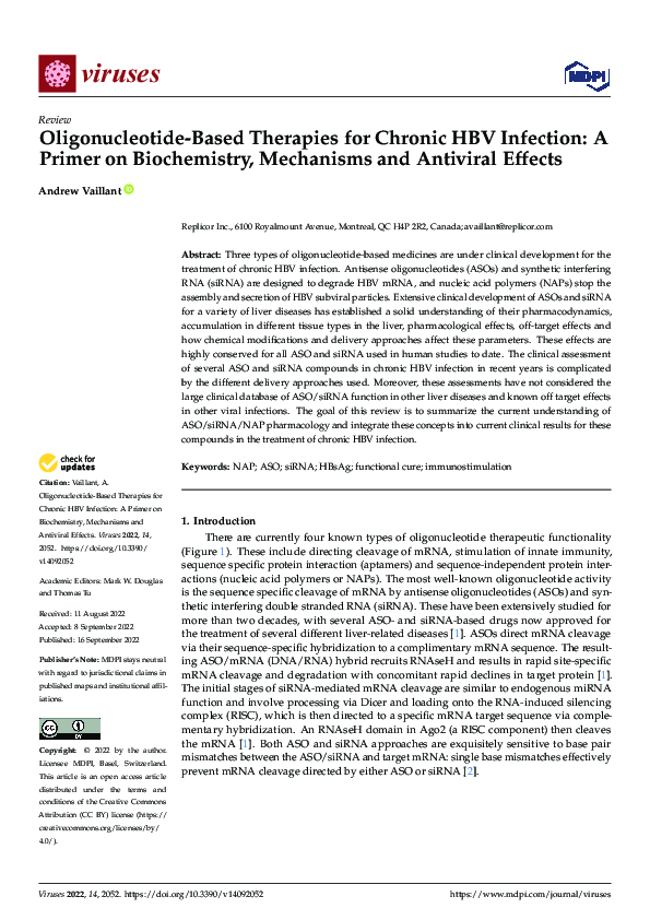 (PDF) Oligonucleotide-Based Therapies for Chronic HBV Infection: A ...