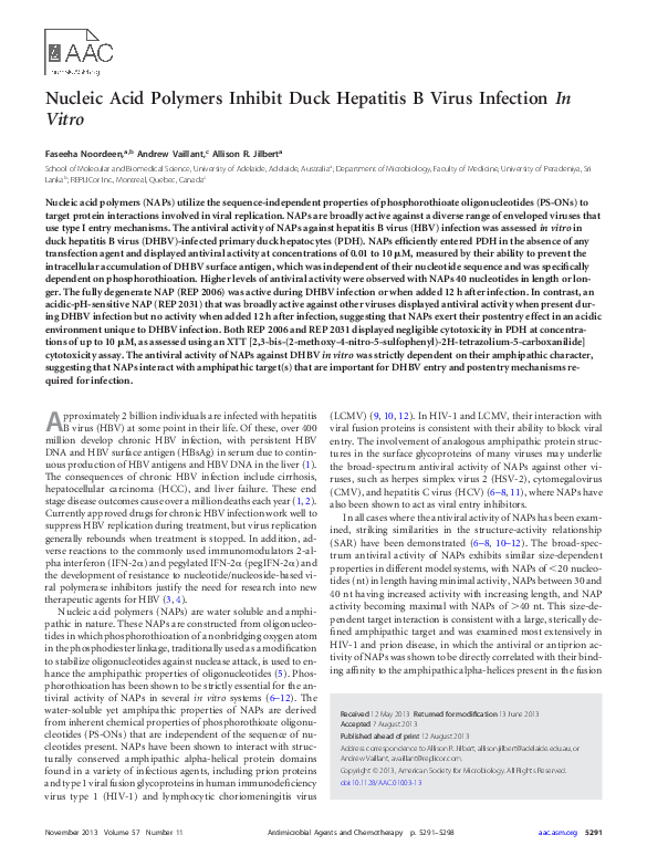 (PDF) Nucleic Acid Polymers Inhibit Duck Hepatitis B Virus Infection In ...