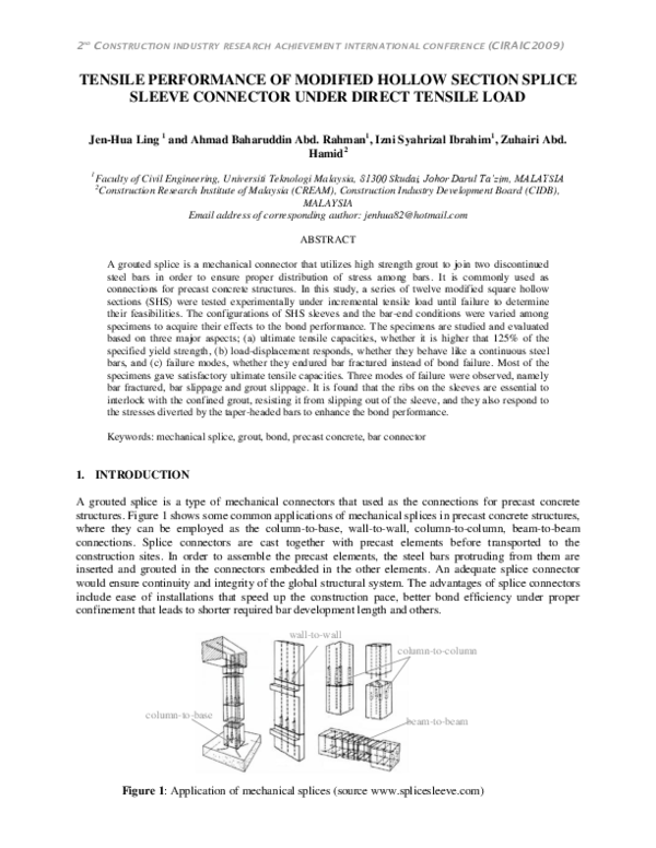 (PDF) Tensile performance of modified hollow section splice sleeve ...
