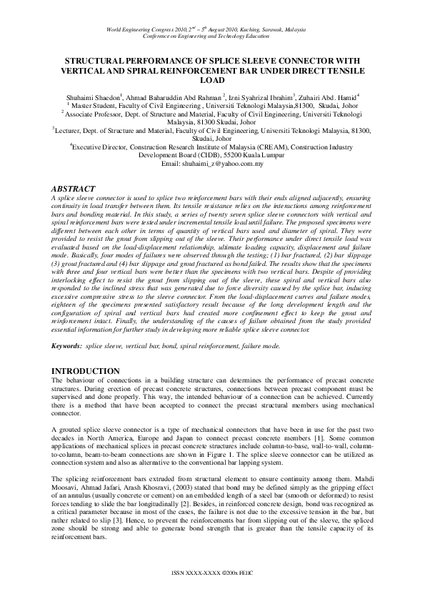 (PDF) Structural Performance of Splice Sleeve Connector with Vertical ...