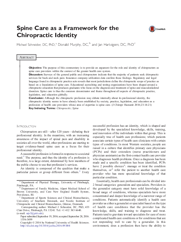 (PDF) Spine Care as a Framework for the Chiropractic Identity