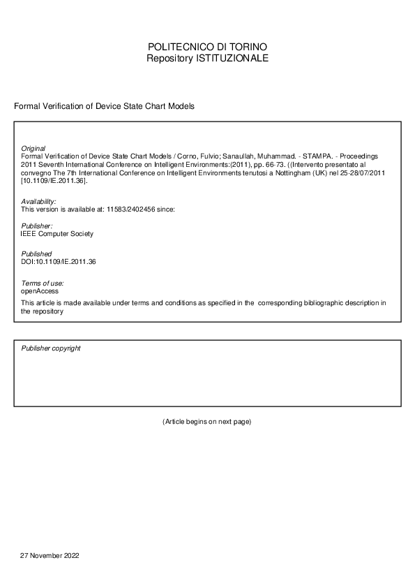 (PDF) Formal Verification of Device State Chart Models