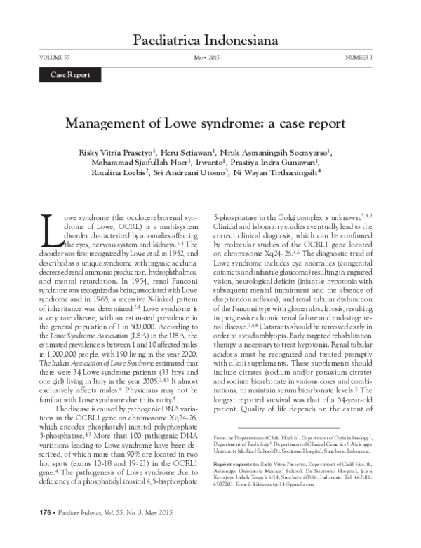 (PDF) Management of Lowe syndrome: a case report | Rozalina Loebis ...