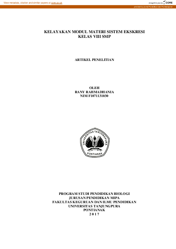 (PDF) Kelayakan Modul Materi Sistem Ekskresi Kelas VIII SMP