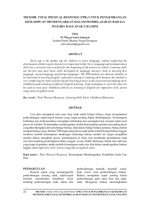 (PDF) Metode Total Physical Response (TPR) Untuk Pengembangan Kemampuan ...