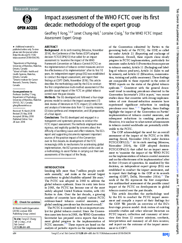 (PDF) Impact assessment of the WHO FCTC over its first decade ...