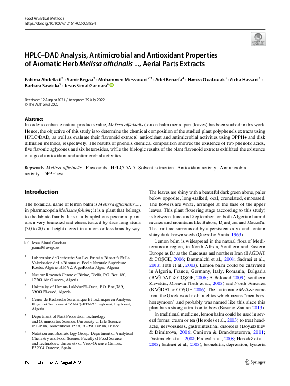 (PDF) HPLC–DAD Analysis, Antimicrobial and Antioxidant Properties of ...