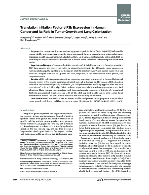 (PDF) Translation Initiation Factor eIF3b Expression in Human Cancer ...