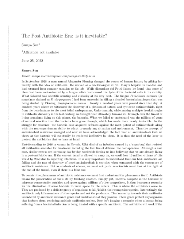 (PDF) The Post Antibiotic Era: is it inevitable?