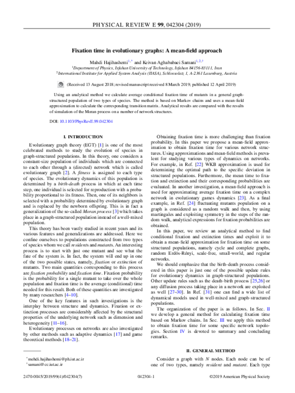 (PDF) Fixation time in evolutionary graphs: A mean-field approach