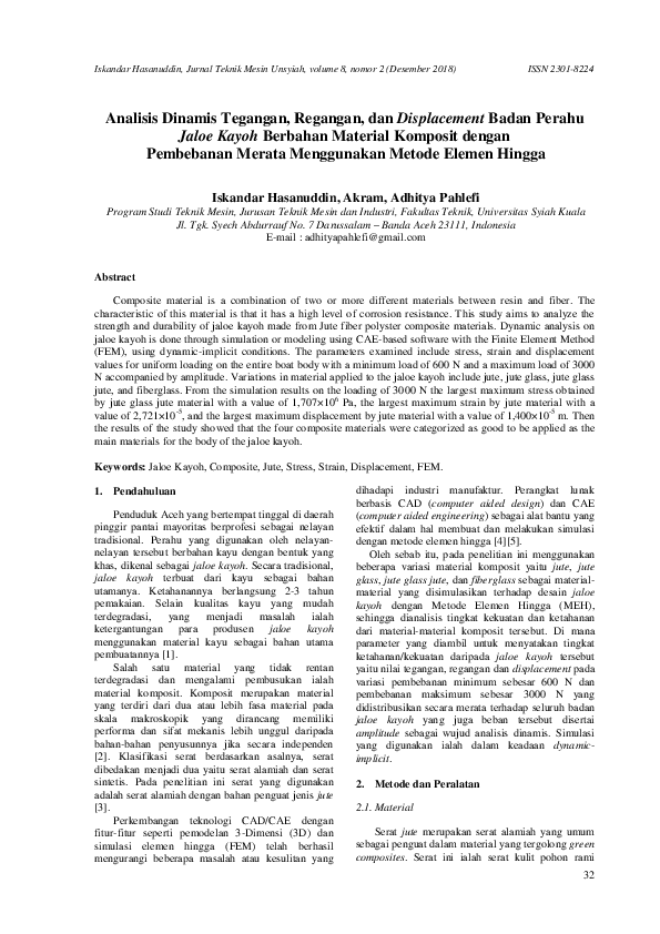 (PDF) Analisis Dinamis Tegangan, Regangan, dan Displacement Badan ...