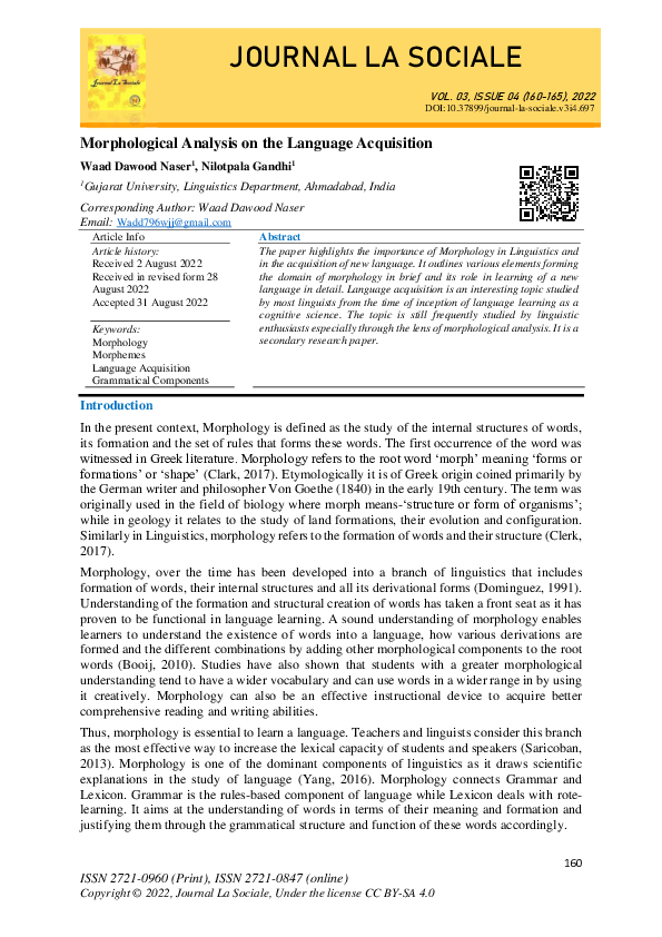 (PDF) Morphological Analysis on the Language Acquisition