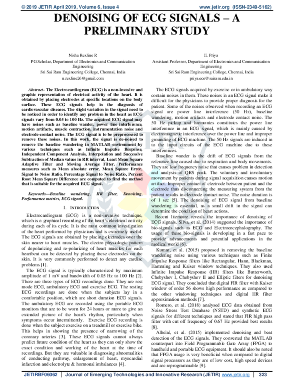 (PDF) Denoising of Ecg Signals – a Preliminary Study