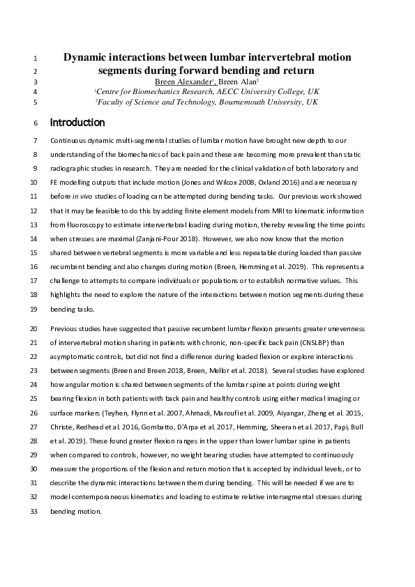 (PDF) Dynamic interactions between lumbar intervertebral motion ...