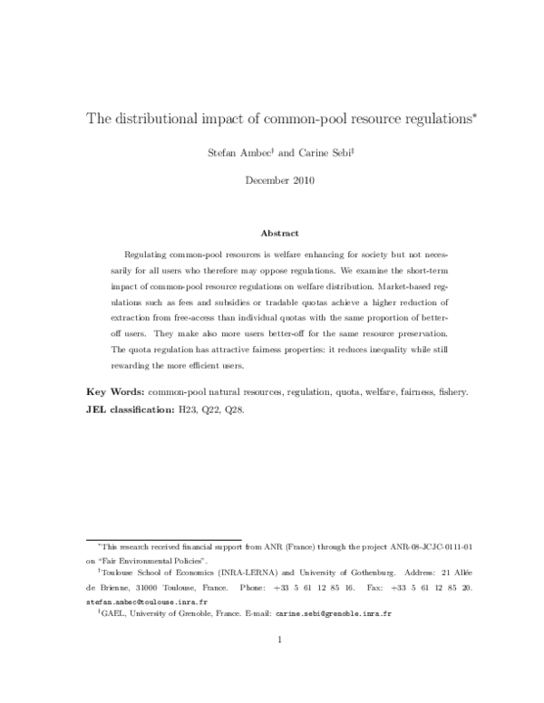 (PDF) The distributional impact of common-pool resource regulations