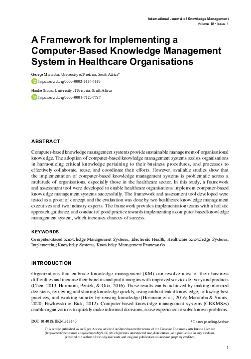 (PDF) A Framework for Implementing a Computer-Based Knowledge Management System in Healthcare ...