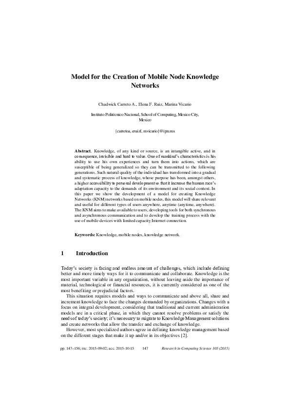 (PDF) Model for the Creation of Mobile Node Knowledge Networks