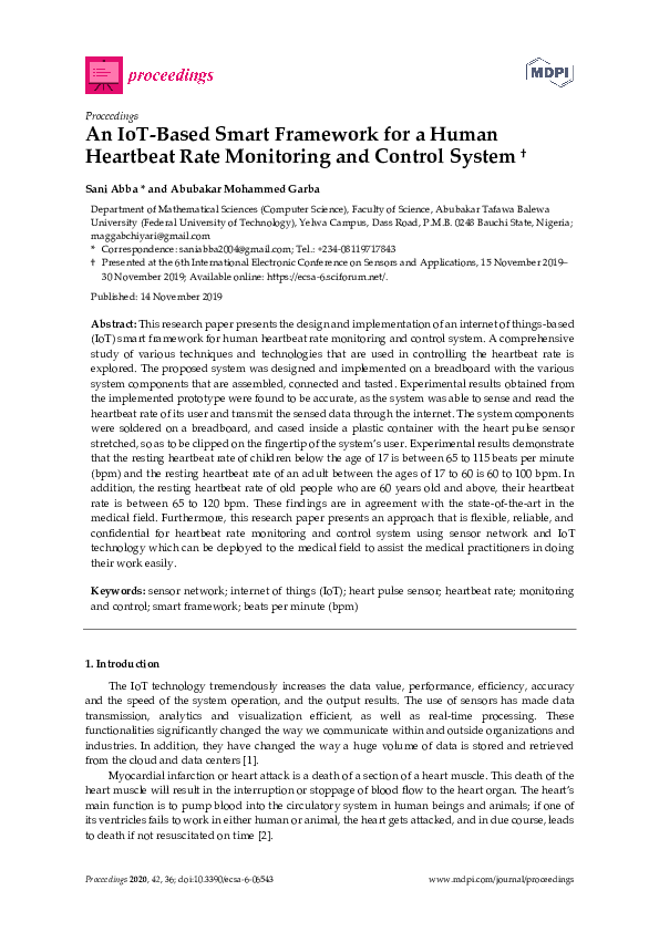 (PDF) An IoT-Based Smart Framework for a Human Heartbeat Rate ...