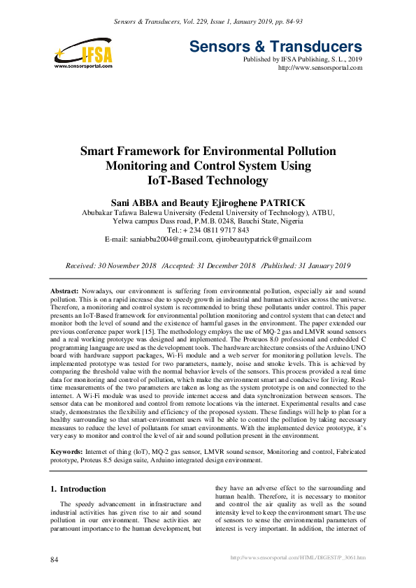 (PDF) Smart Framework for Environmental Pollution Monitoring and Control System Using IoT-Based ...
