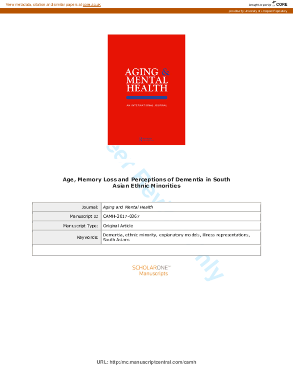 (PDF) Age, memory loss and perceptions of dementia in South Asian ...