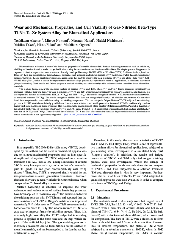 (PDF) Wear and Mechanical Properties, and Cell Viability of Gas-Nitrided Beta-Type Ti-Nb-Ta-Zr ...