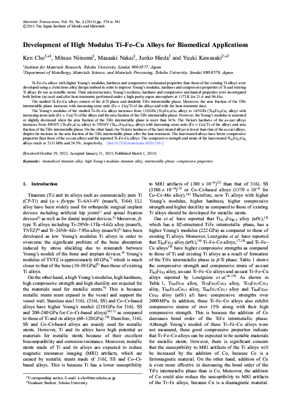 (PDF) Development of High Modulus Ti–Fe–Cu Alloys for Biomedical ...