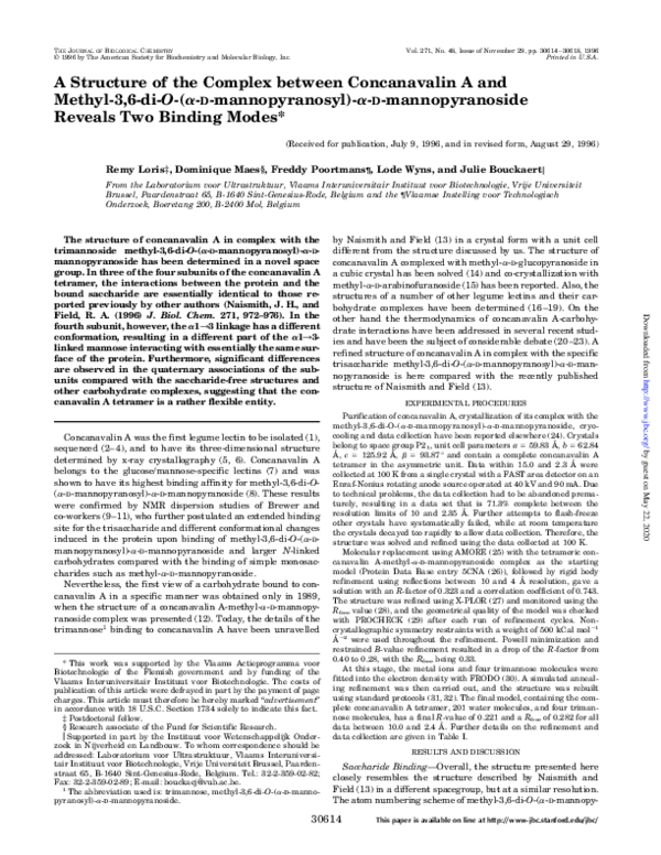 (PDF) A Structure of the Complex between Concanavalin A and Methyl-3,6 ...