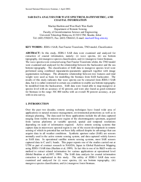 (PDF) SAR data analysis for wave spectrum, bathymetric, and coastal information