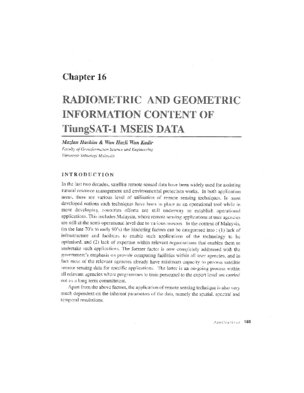(PDF) Radiometric and geometric information content of TiungSAT-1 MSEIS ...