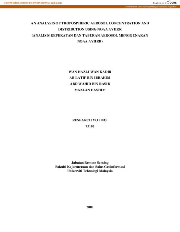(PDF) The Analysis of Tropospheric Aerosol Concentration and ... (PDF) The Analysis of Tropospheric Aerosol Concentration and ...