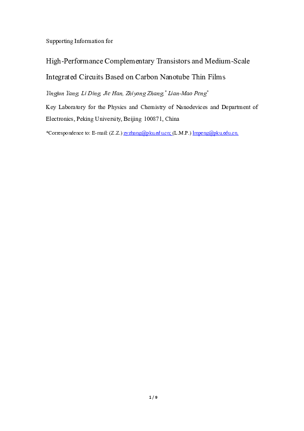 (PDF) High-Performance Complementary Transistors and Medium-Scale Integrated Circuits Based on ...
