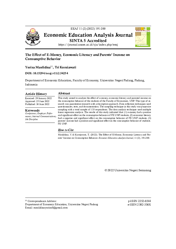 (PDF) The Effect of E-Money, Economic Literacy and Parents' Income on ...