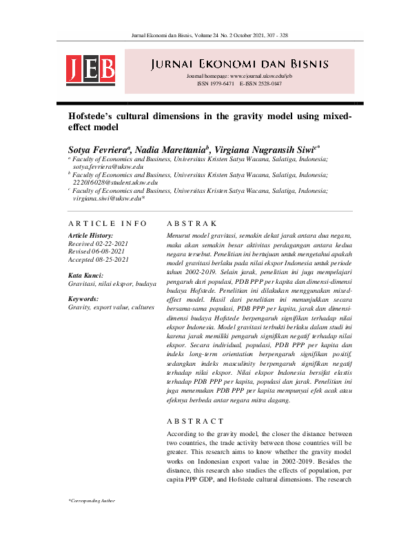 (PDF) Hofstede’s cultural dimensions in the gravity model using mixed ...