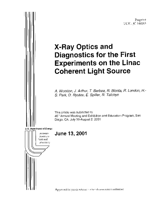 (PDF) X-ray optics and diagnostics for first experiments on the Linac ...