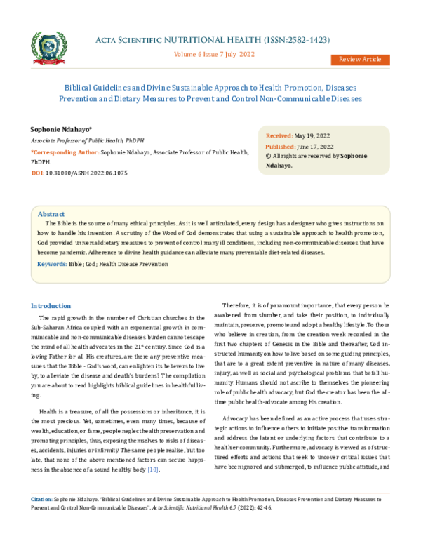 (PDF) Biblical Guidelines and Divine Sustainable Approach to Health ...